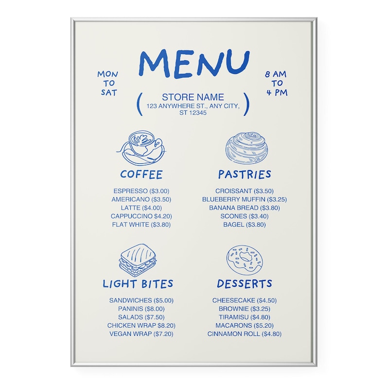 Editable Coffee Shop Menu Template, Cute Café Menu Design With Coffee ...