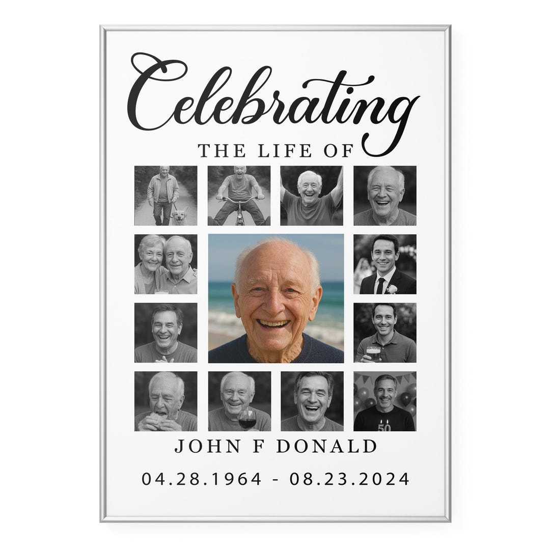 Celebration of Life Funeral Photo Collage Sign, Funeral Memorial Photo ...