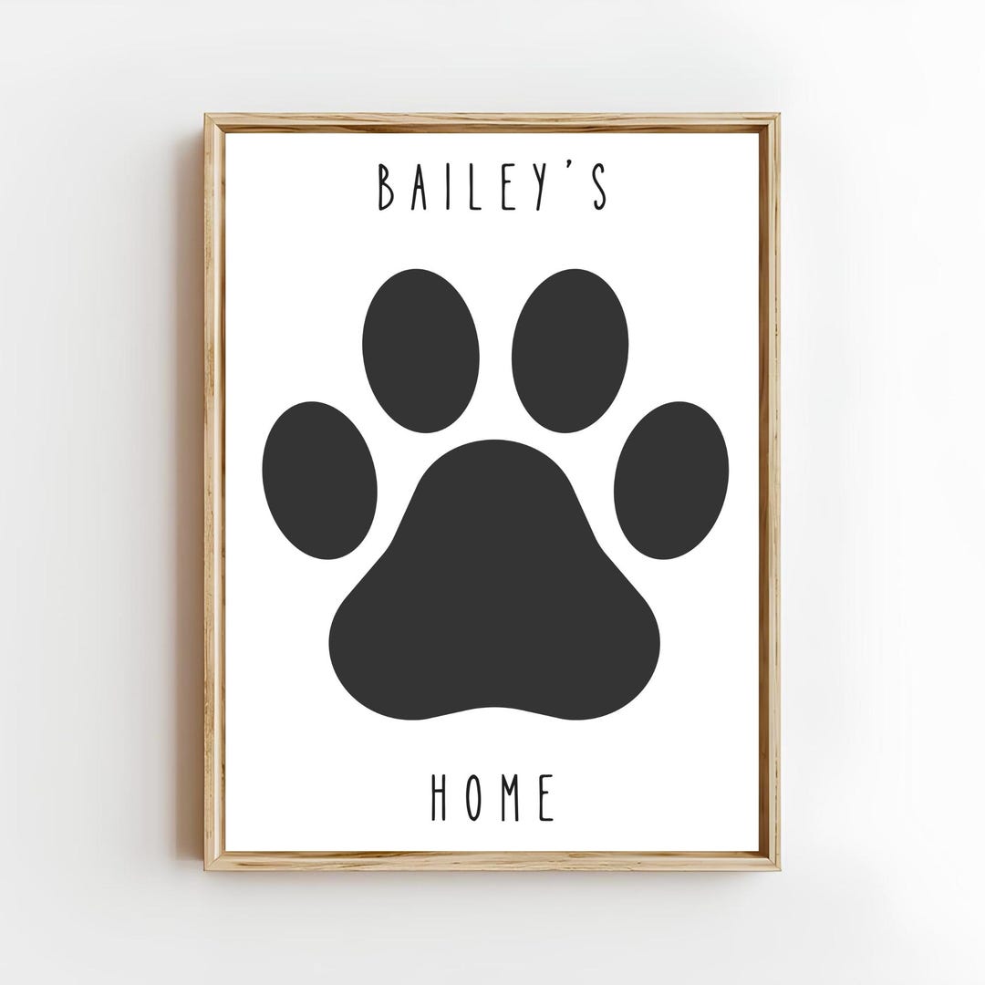 Custom Pet Paw Print Wall Art, Personalized Dog or Cat Name Poster, Pet ...