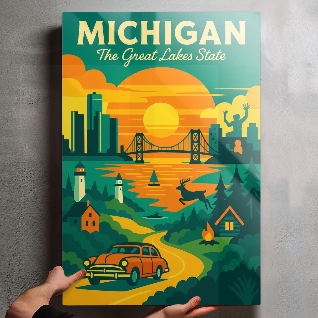 Michigan the Great Lakes State Photo, Glossy Aluminium Metal Photo ...