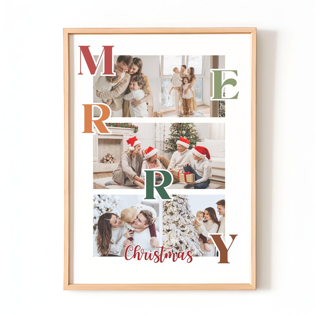 Merry Christmas Collage Poster, Modern Holiday Wall Decor, Editable ...