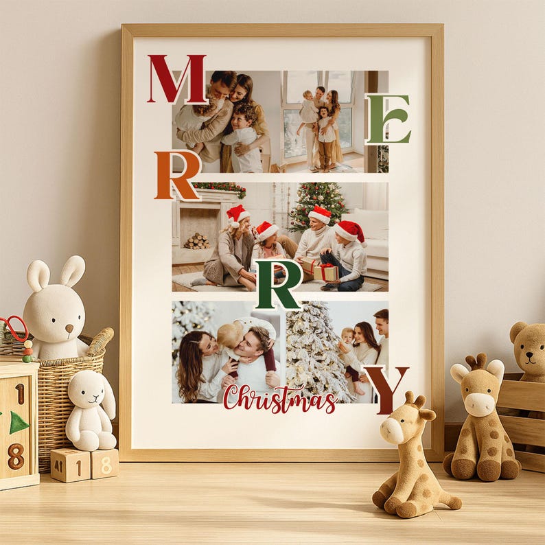 Merry Christmas Collage Poster, Modern Holiday Wall Decor, Editable ...