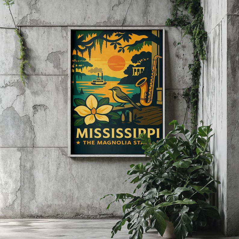 Mississippi Photo Print, Magnolia State Poster Print, Vintage Riverboat ...