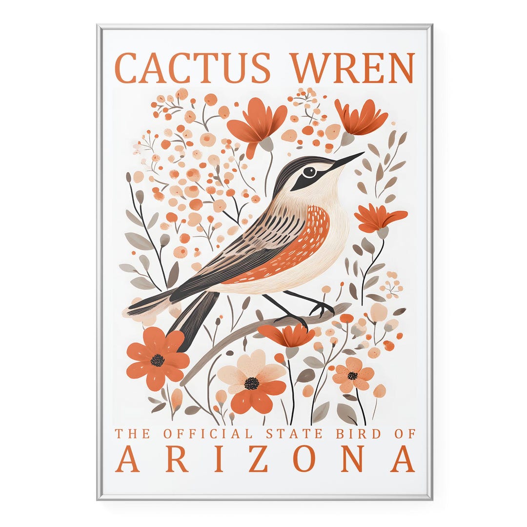 Cactus Wren Bird Wall Art Print, Arizona State Bird Poster, Vintage ...