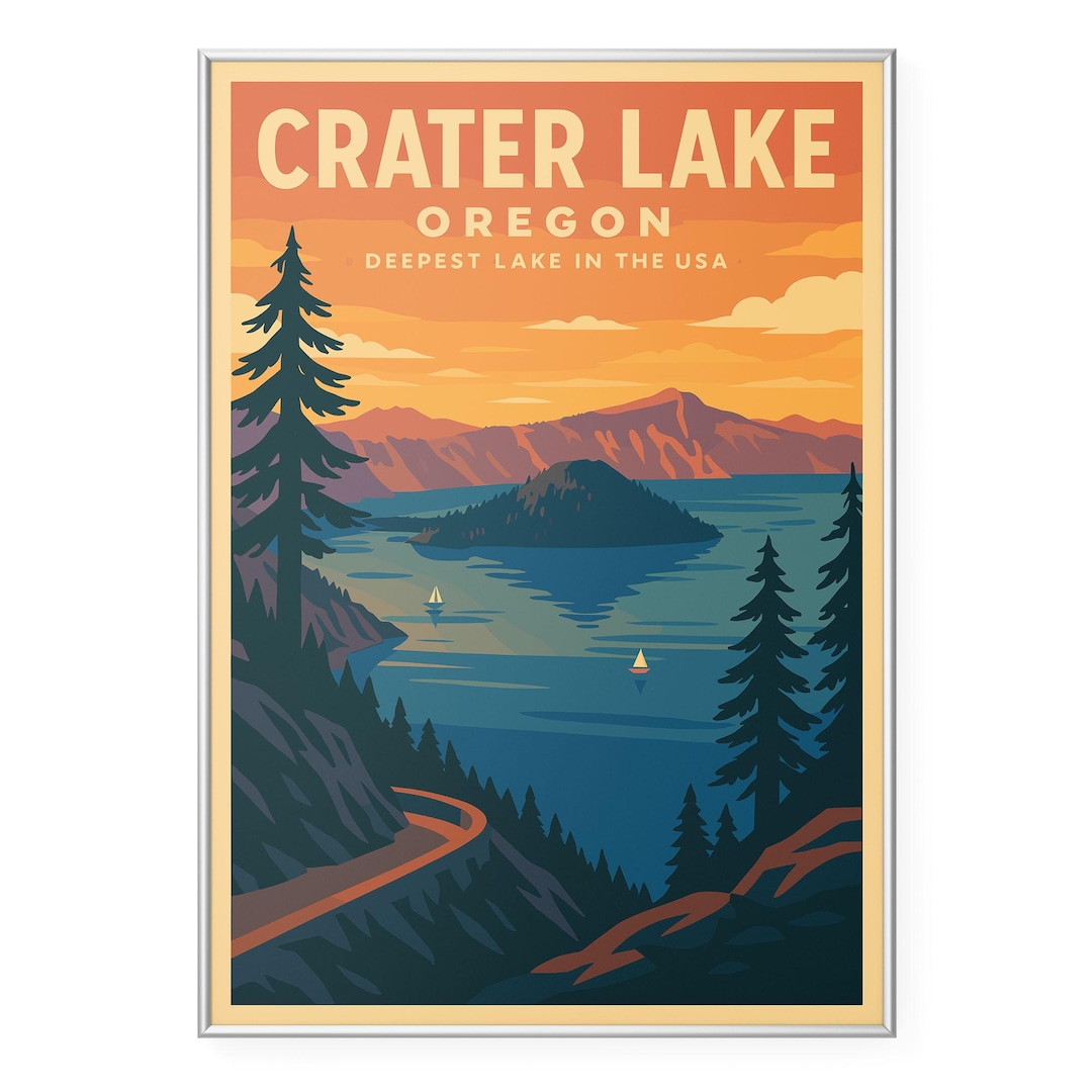 Crater Lake Photo Print, Oregon Poster Print, Deepest Lake in USA Wall ...