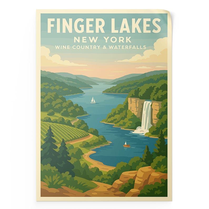 Finger Lakes Photo Print, New York Wine Country Poster Print, Waterfall ...