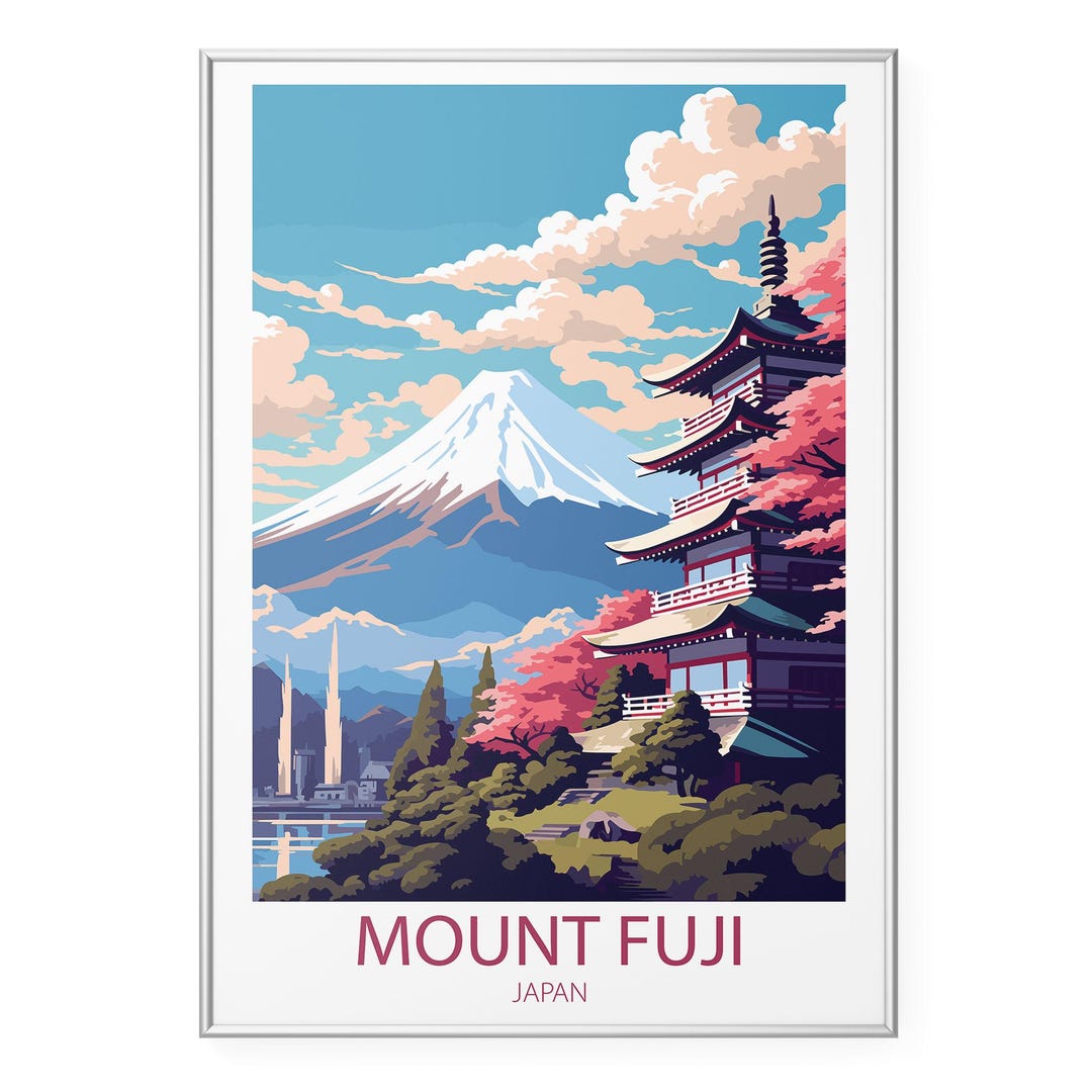 Mount Fuji Japan Travel Poster | Vintage Asian Wall Art | Retro Pagoda ...