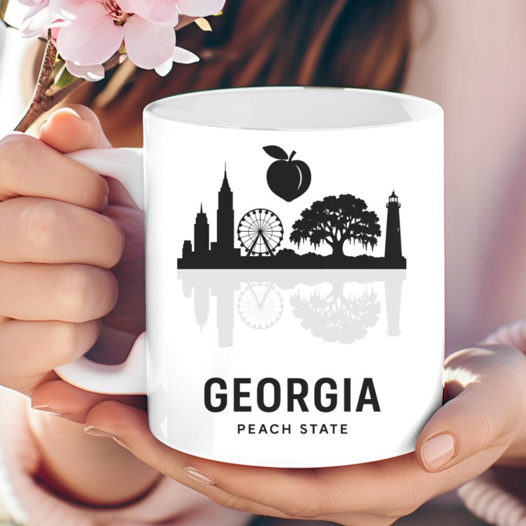 Georgia Mug, Black & White Cityscape, Unique Gift, Coffee Mug, Peach ...