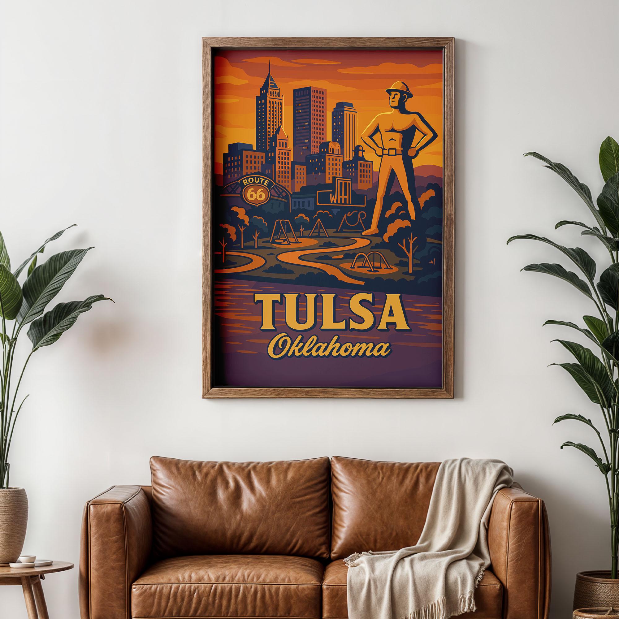 Tulsa Oklahoma Photo Print, Retro Tulsa Skyline at Dusk Poster Print ...