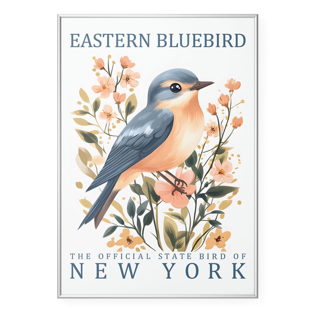 New York State Bird Print Eastern Bluebird Wall Art, Vintage Bird ...