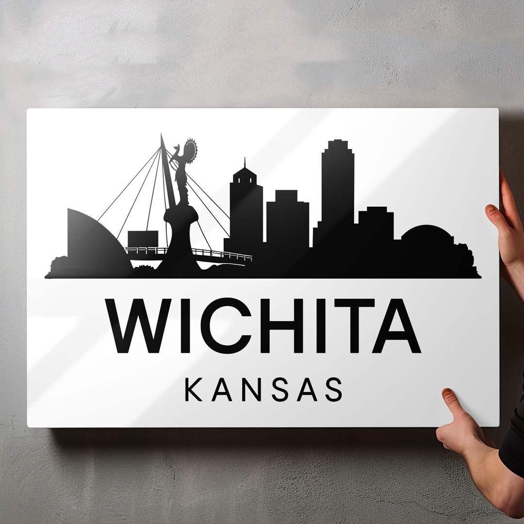 Wichita Kansas | Skyline Silhouette Photo, Glossy Aluminium Metal Photo ...
