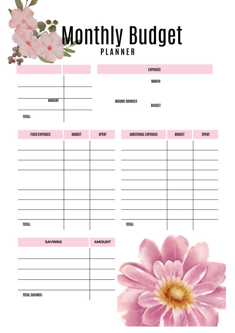 Printable Monthly Budget Planner - Etsy