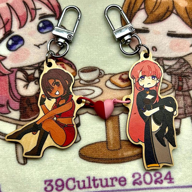 2 Keychain Set - Meiko and Megurine Luka Meiluka Heart Magnet Wooden ...