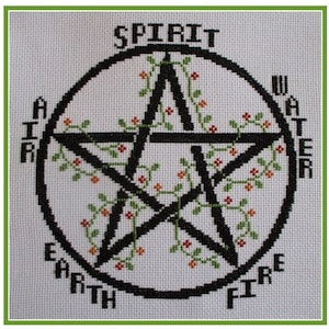 Cross Stitch Pattern PDF Emailed Elemental Pentagram Wicca Wiccan Pagan ...