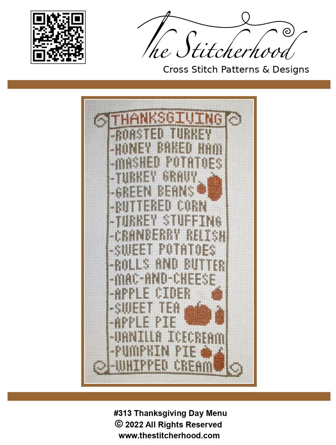 PDF Emailed Cross Stitch Pattern Thanksgiving Day Menu Food Feast ...