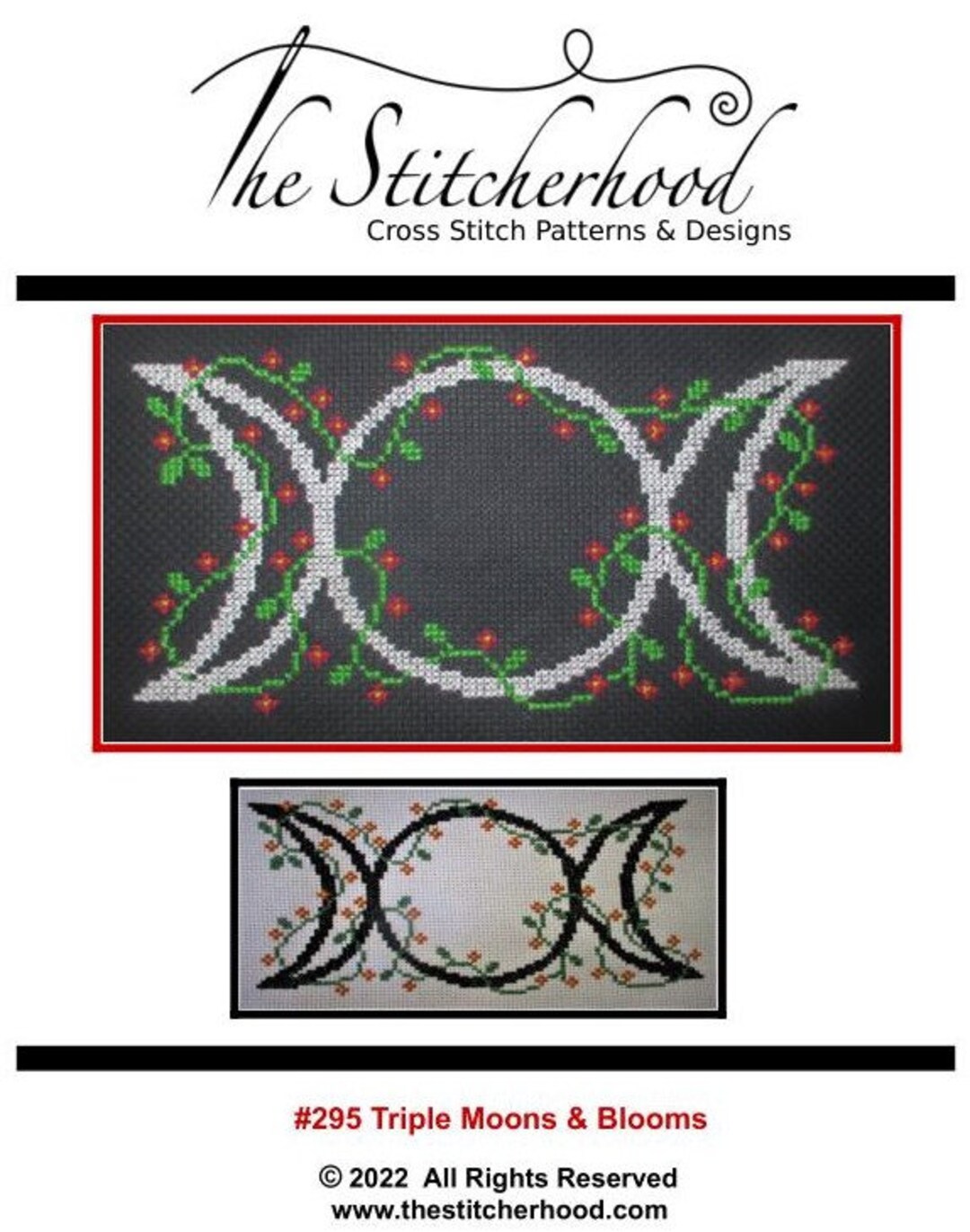 Cross Stitch Pattern PDF Emailed Triple Moon Moons & Blooms Wicca Pagan ...