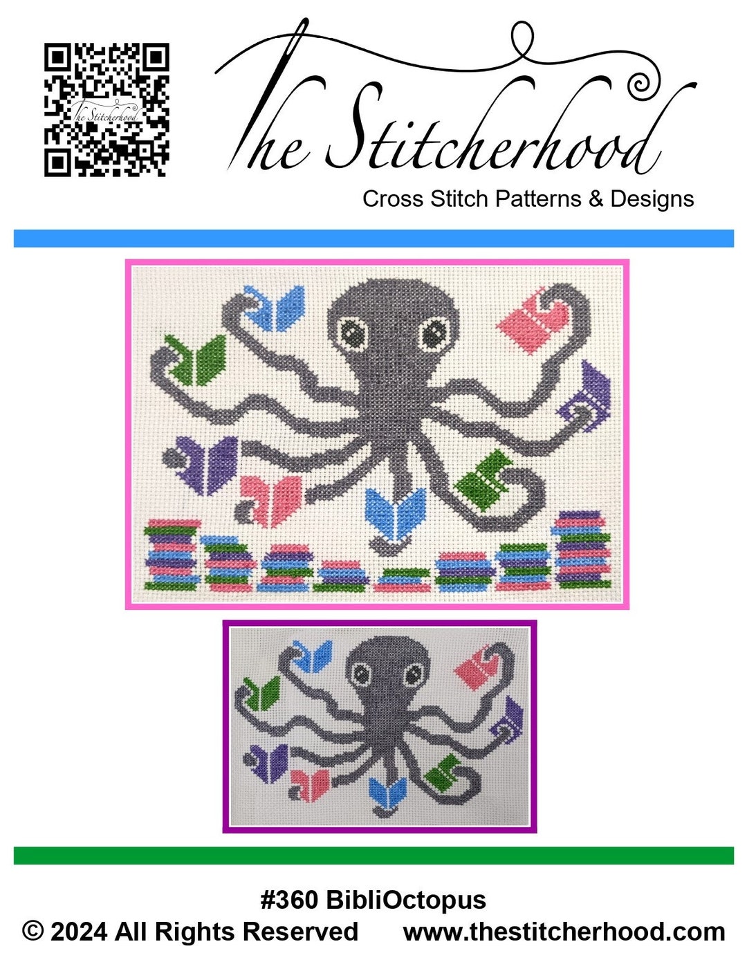 Cross Stitch Pattern PDF Emailed Biblioctopus Octopus Reading Books ...