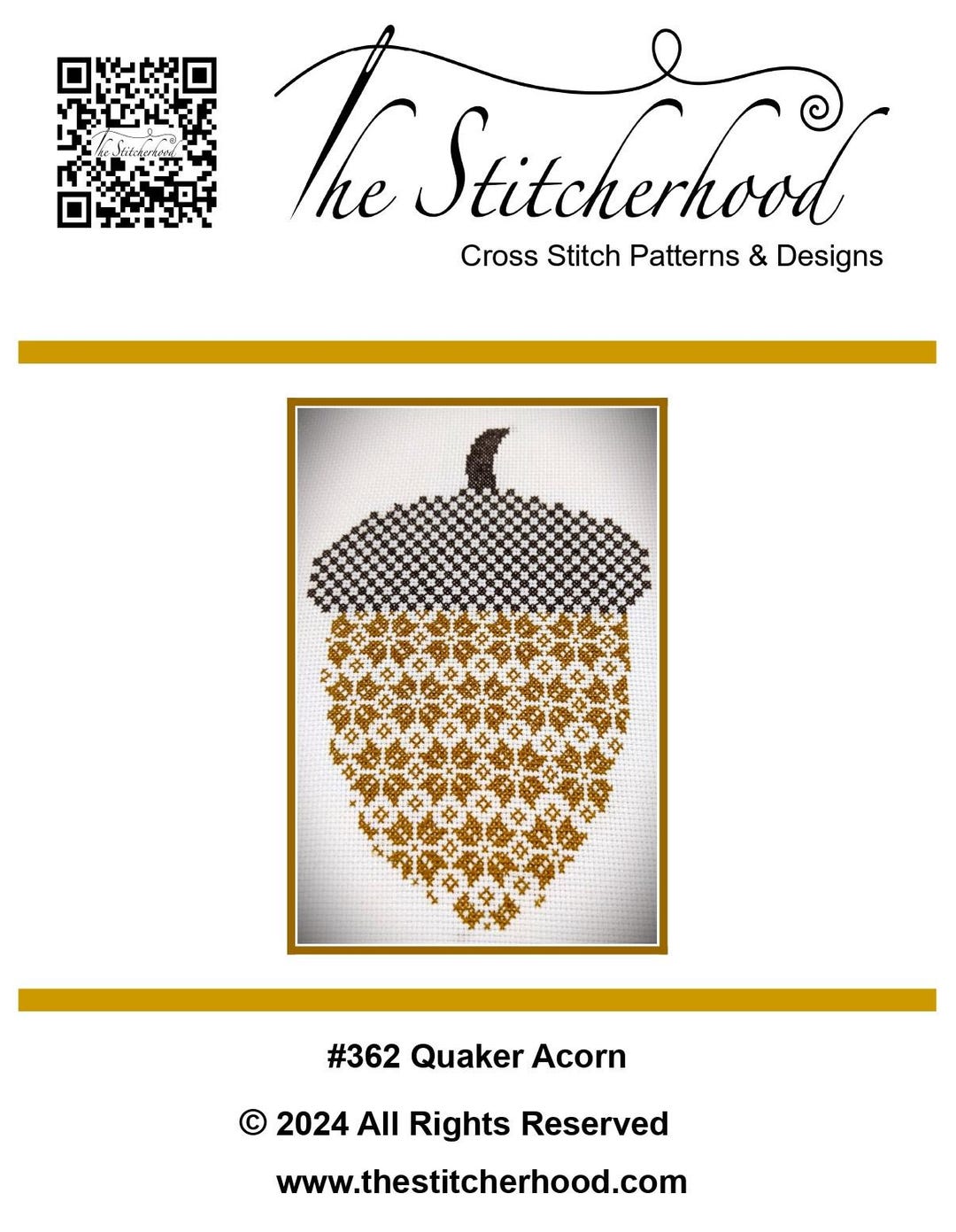 Cross Stitch Pattern PDF Emailed Quaker Acorn Fall Autumn Design Motif ...