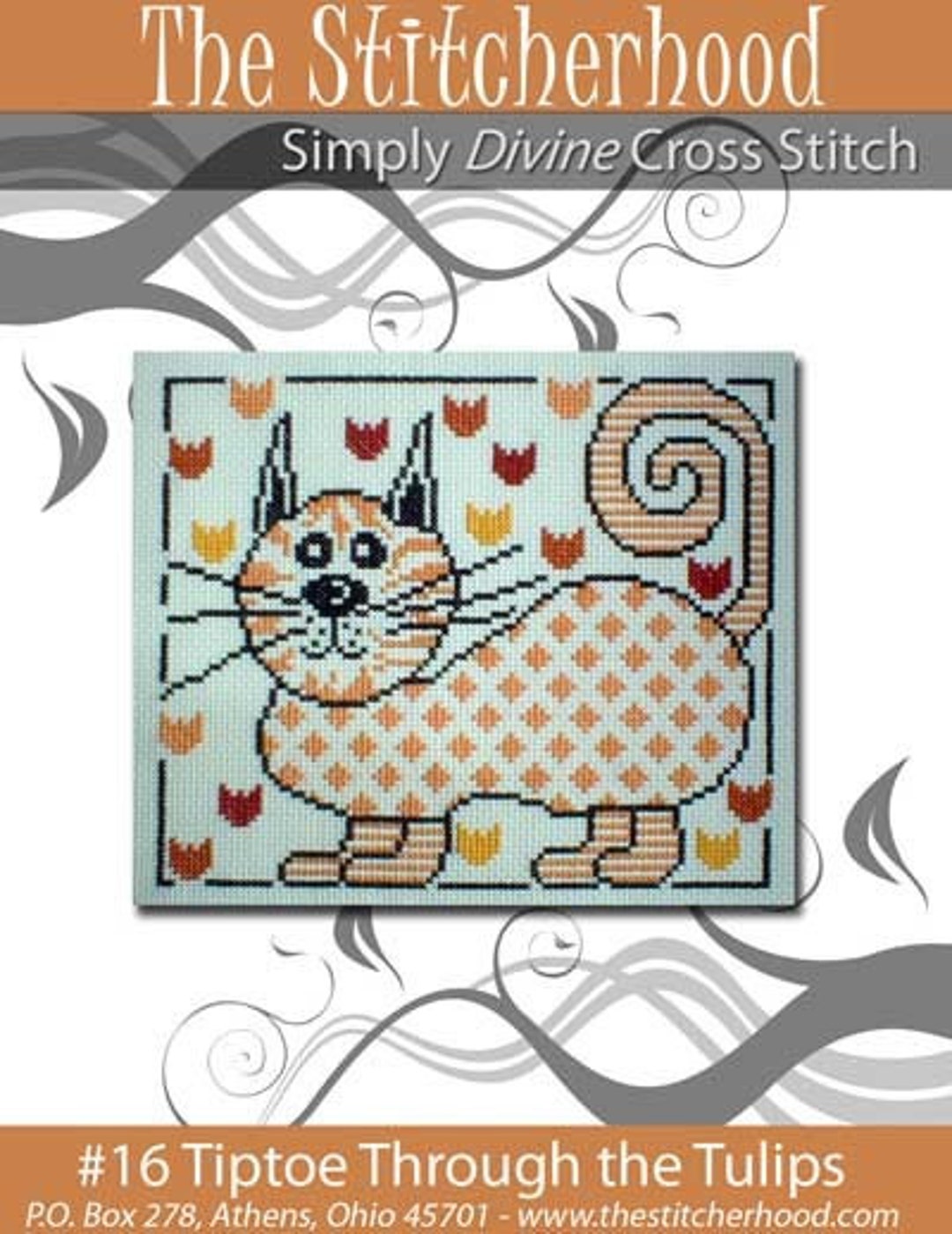Cross Stitch Pattern PDF Emailed Funky Funny Cat Flowers Tiptoe Through the Tulips Song Kids ...