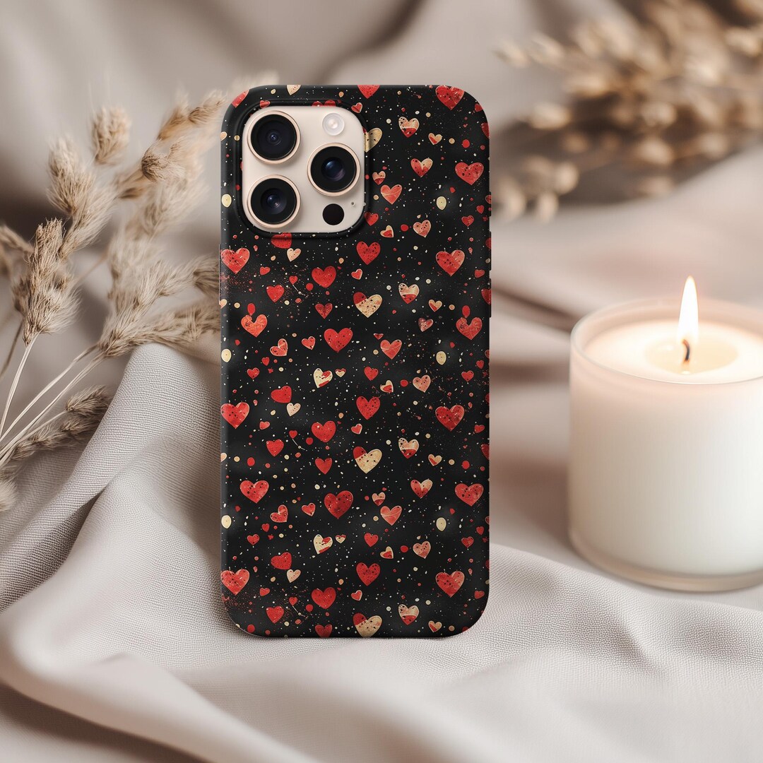 Red and Black Heart Pattern Phone Case | Tough Phone Cover - Etsy