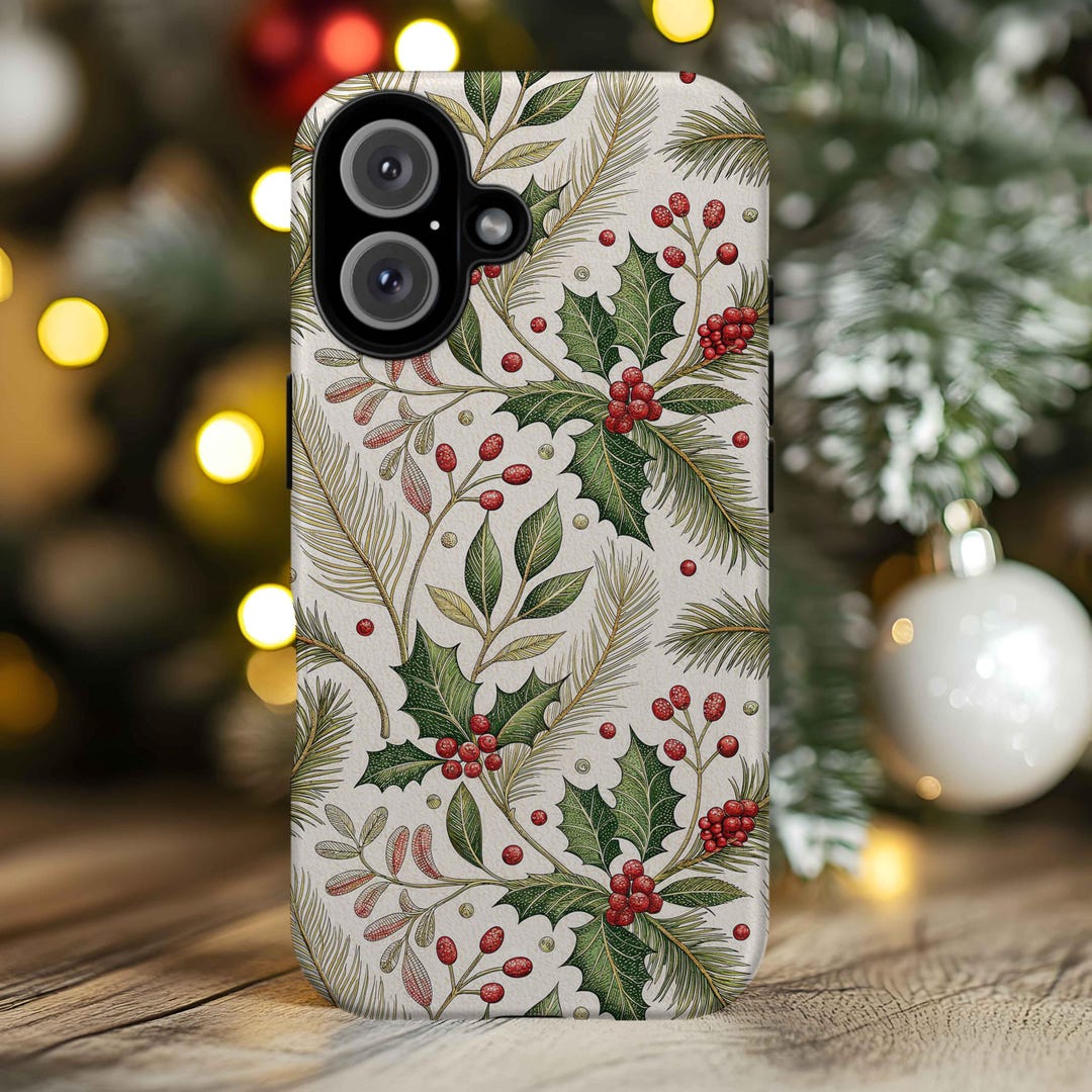 Holiday Phone Case: Christmas Holly Design - Durable Protective Cover ...