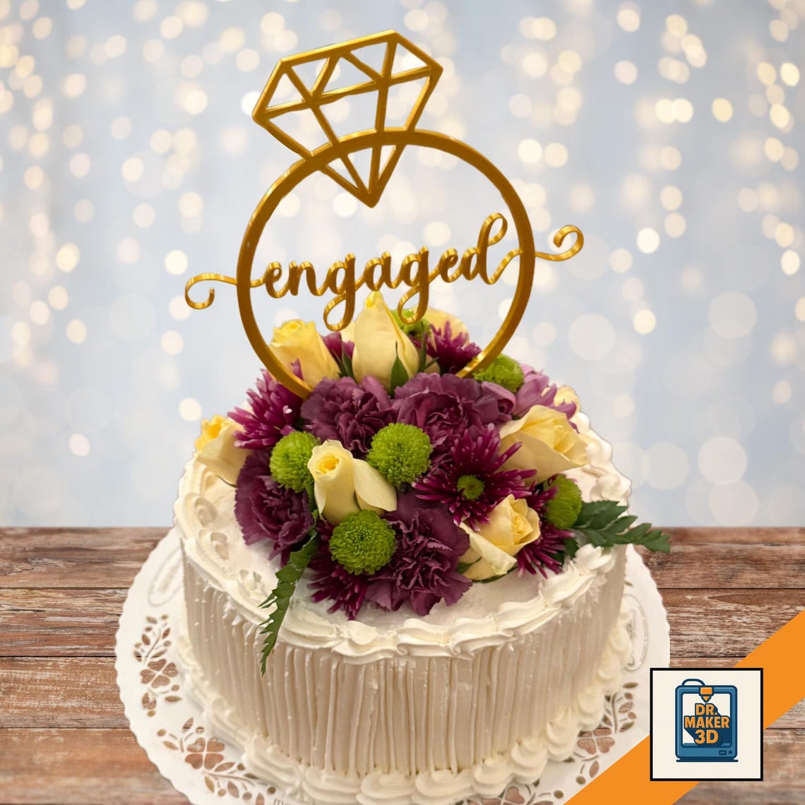 Diamond Engagement Ring Cake Topper – Proposal, Bridal Shower, or ...