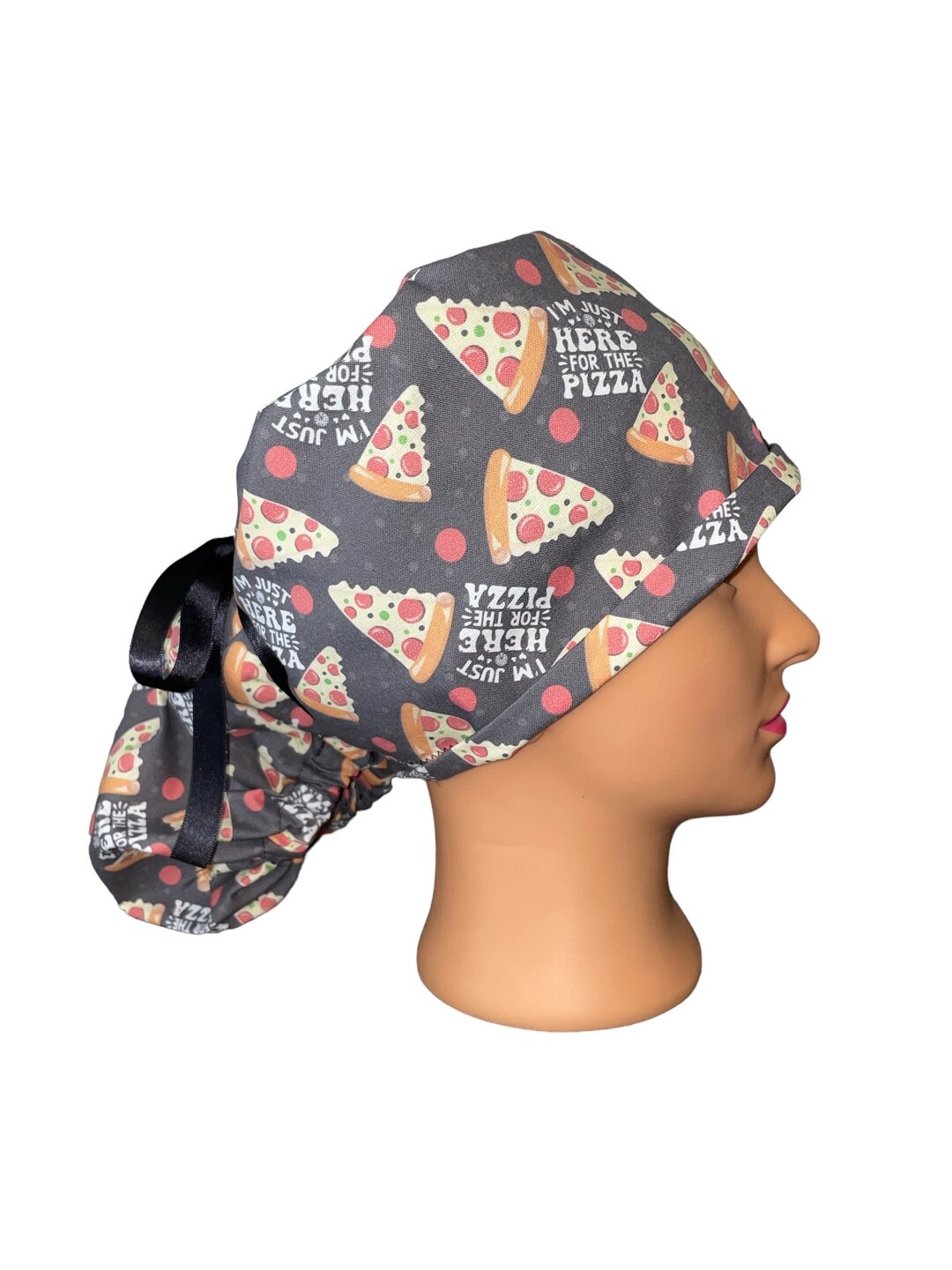Here for the Pizza Ponytail Style Scrub Hat - Etsy