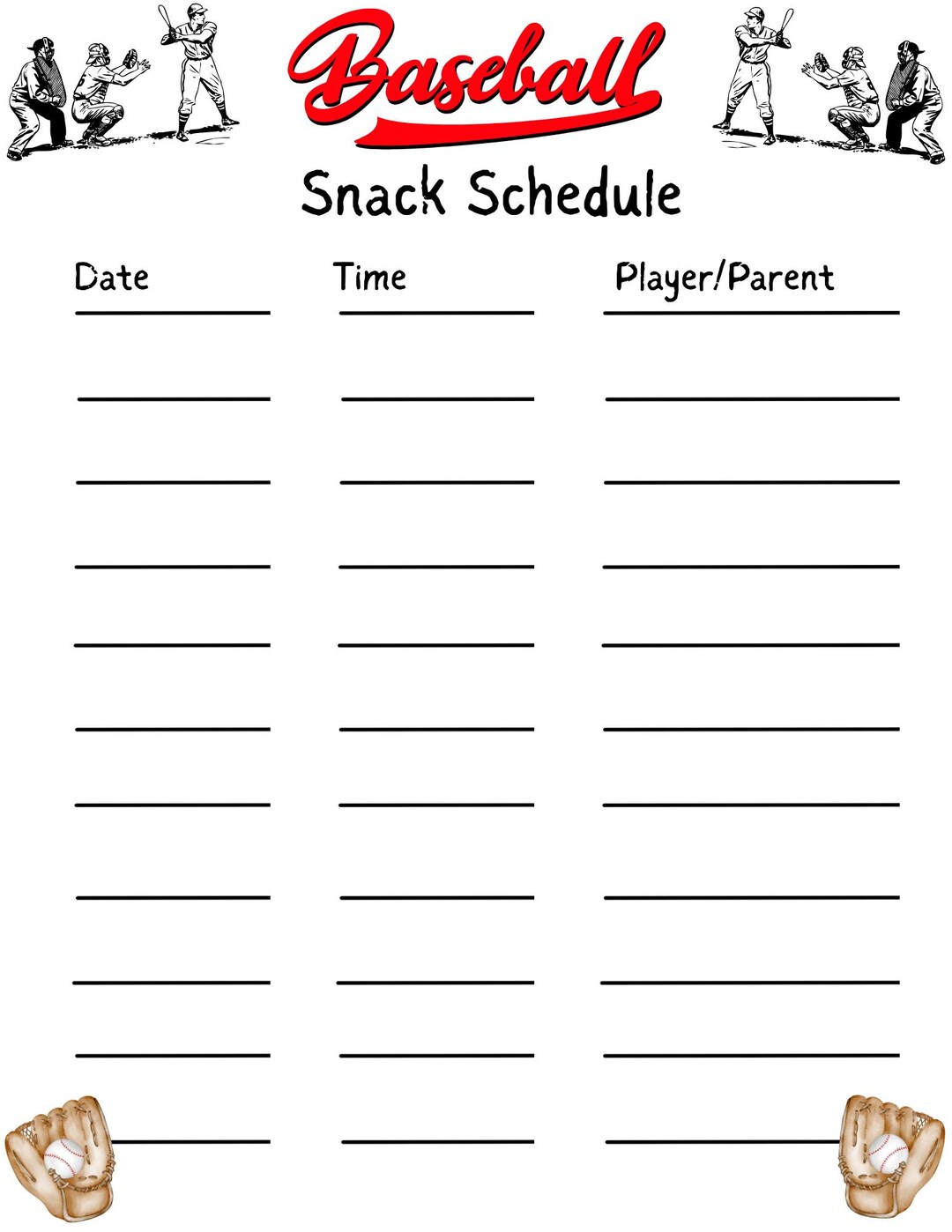 Editable Baseball Snack Sign-up Sheet |game Day Snack Schedule ...