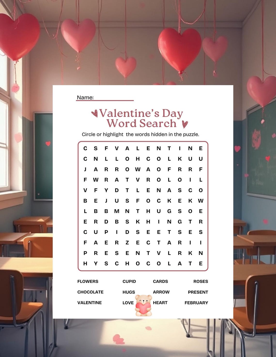 Valentine Word Search Printable for Kids | Valentine’s Day Classroom ...