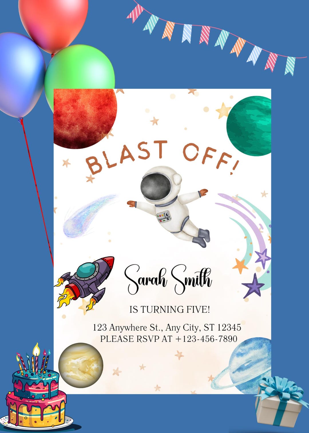 Editable Space Birthday Invitation | Space Party Invite Template ...