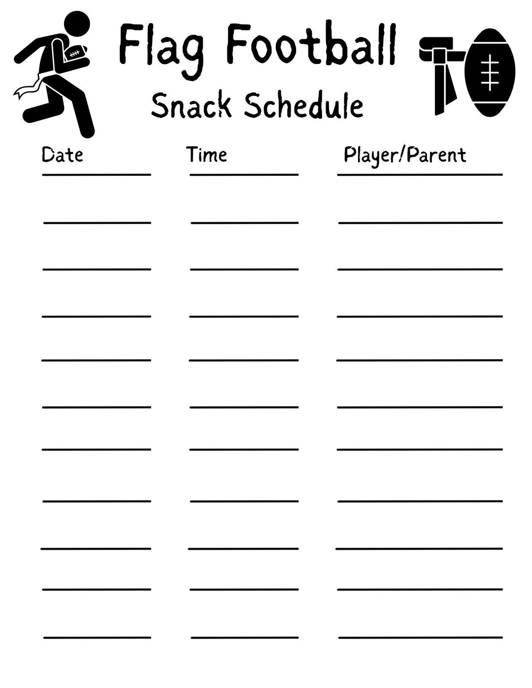 Editable Flag Football Snack Schedule Sign Up. Snack Squad: Keep the ...