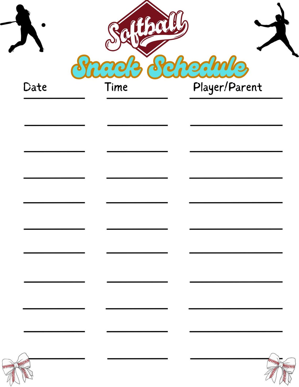 Softball Snack Sign up Sheet Printable | Editable Team Snack Schedule ...