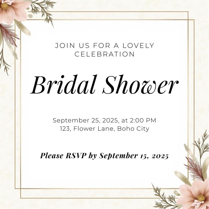 Boho Bridal Shower Invitation Template | Editable Canva Invite (digital ...