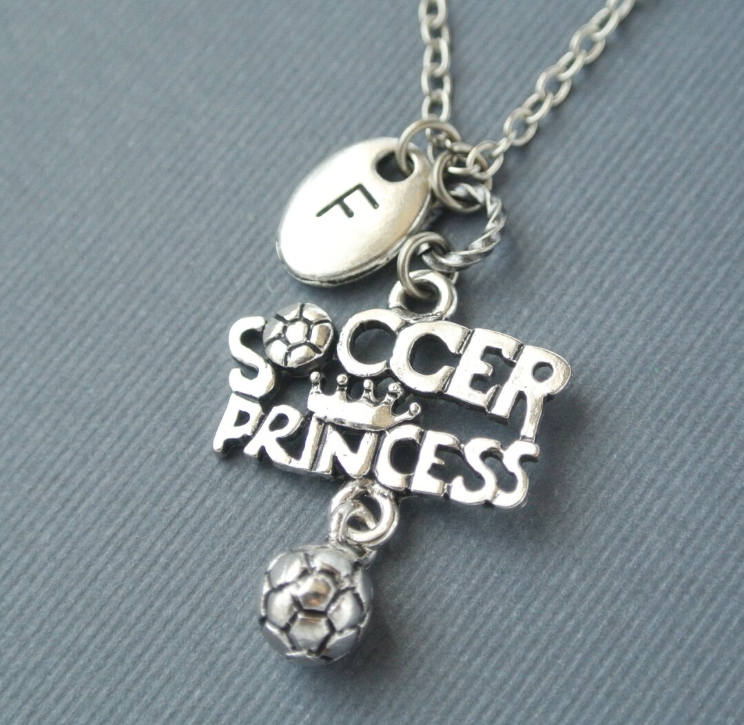 Soccer Princess Crown and Ball Charm Necklace, Antique Silver Hand ...