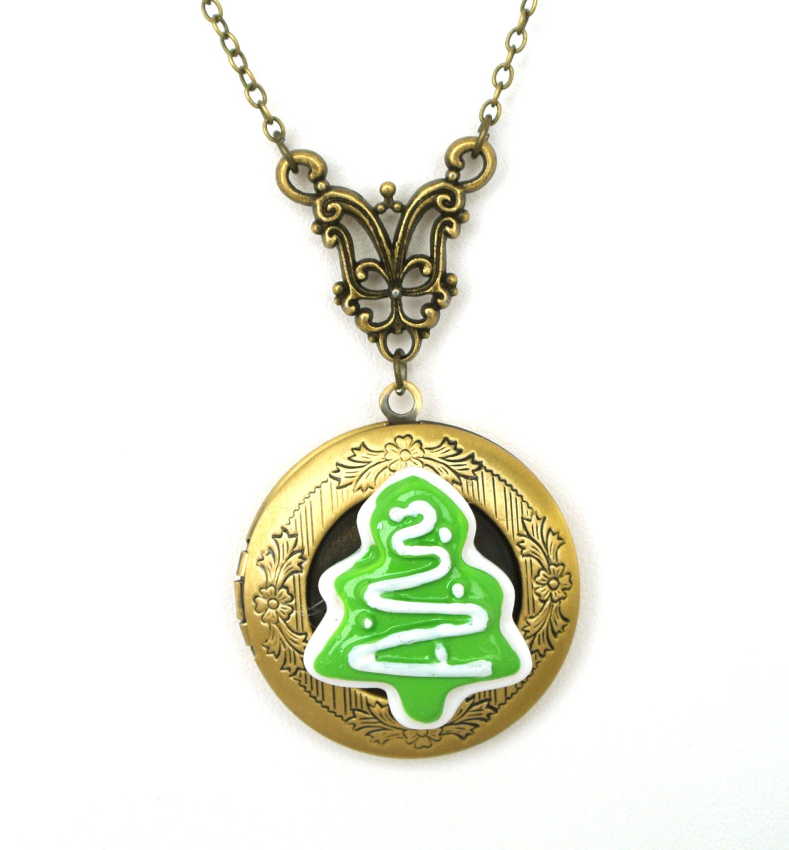 Christmas Tree Locket Necklace Christmas Pendant Necklace - Etsy