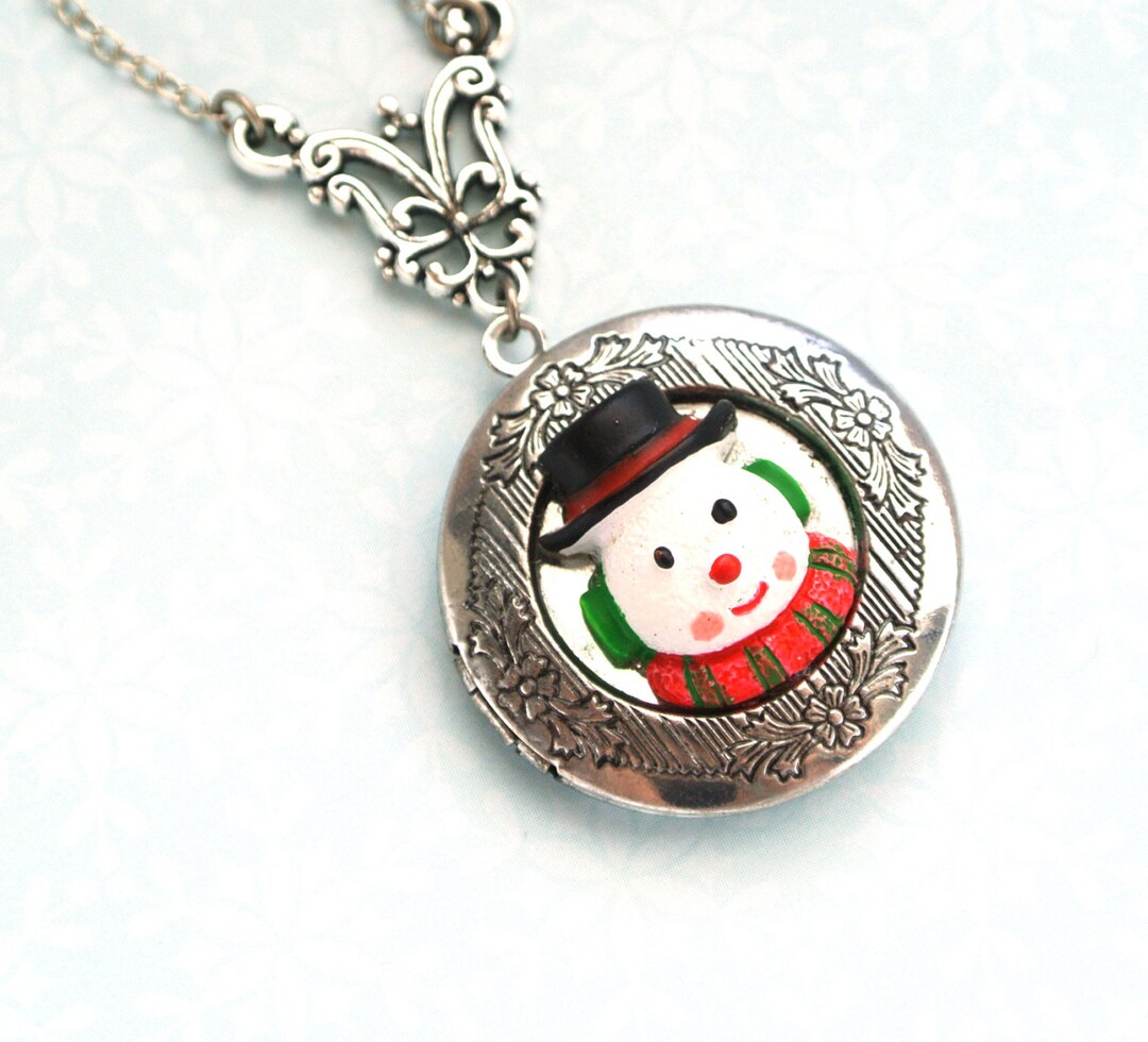 Snowman Locket Necklace, Christmas Pendant Necklace, Christmas Snowman ...