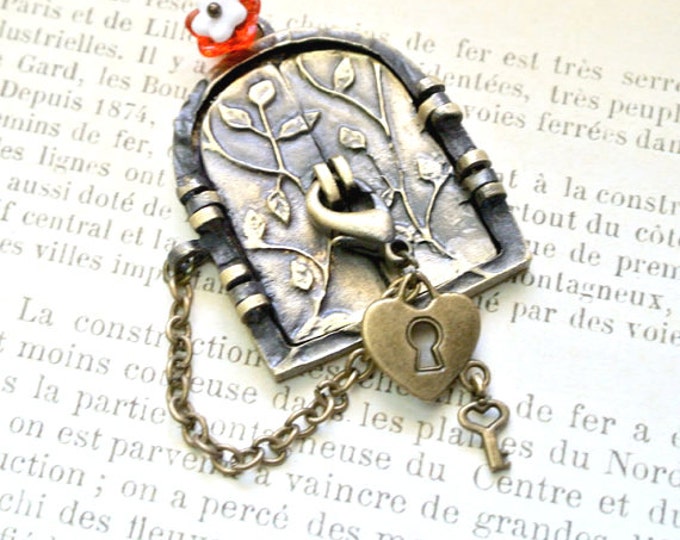 Fairy Wish Door Locket Necklace With Red Flower and Heart Lock,key ...