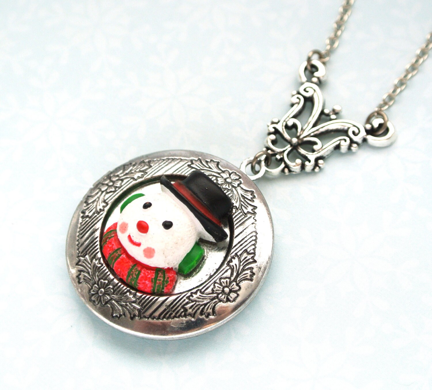 Snowman Locket Necklace Christmas Pendant Necklace Christmas - Etsy