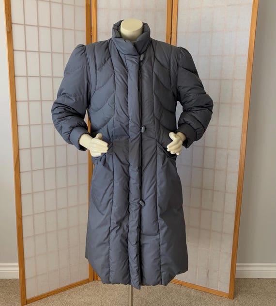 1980s Down Puffer Quilted Midi Trench Coat . Vintage … - Gem