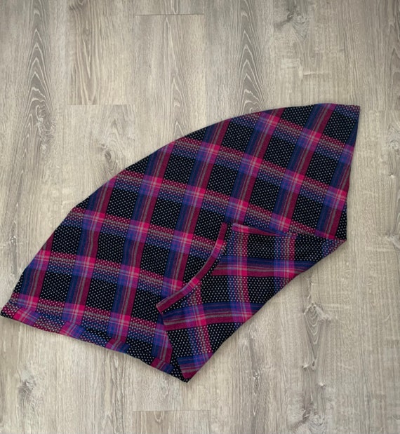 1970s Diagonal Plaid & White Check Wool Blend Maxi Sk… - Gem