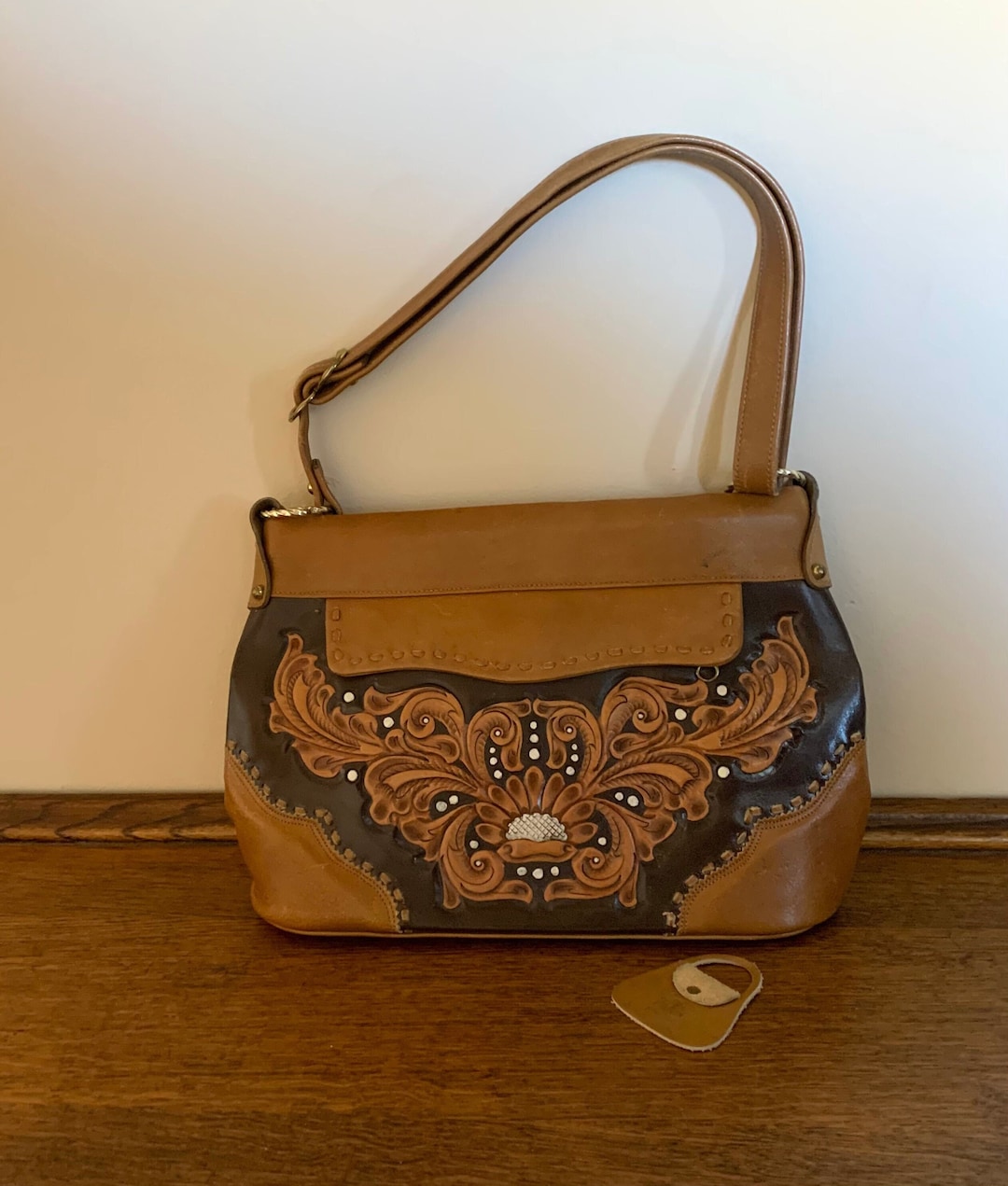 1980s MISS TONY LAMA Leather Tooled Handbag Shoulder Bag . Vintage 80s ...