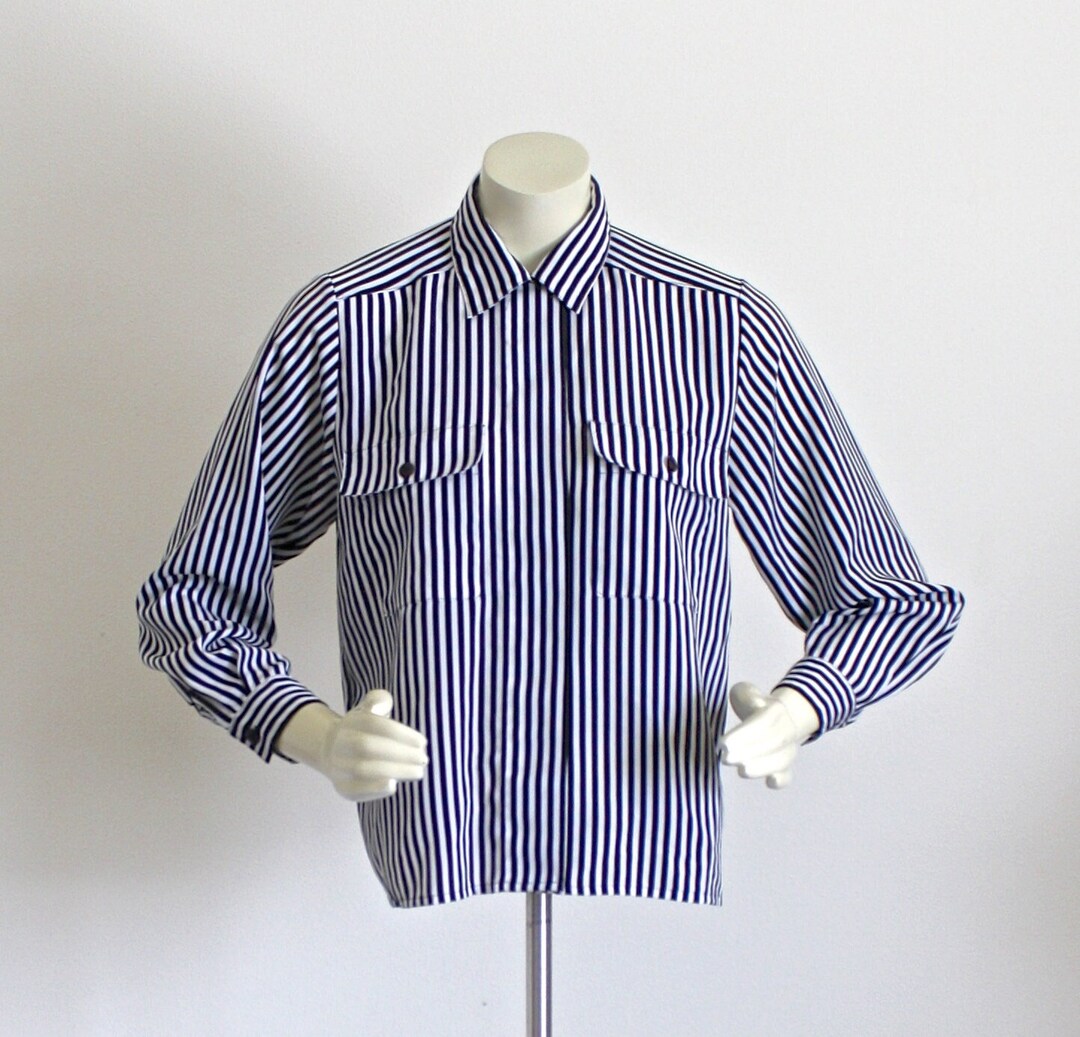 YVES ST. CLAIR Designer Blouse . Vintage Black White Stripe Formal ...