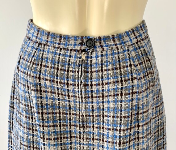 1950s Wool Plaid Pencil Skirt . Vintage 50s Blue Blac… - Gem