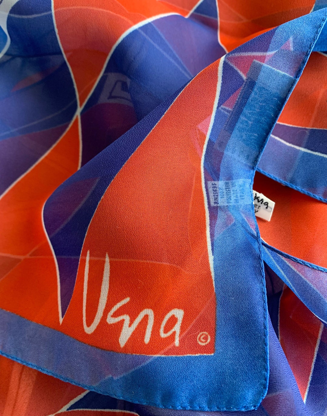 Vera Red Blue White Semi Sheer Scarf . Vintage Scarves by Vera Trevira ...