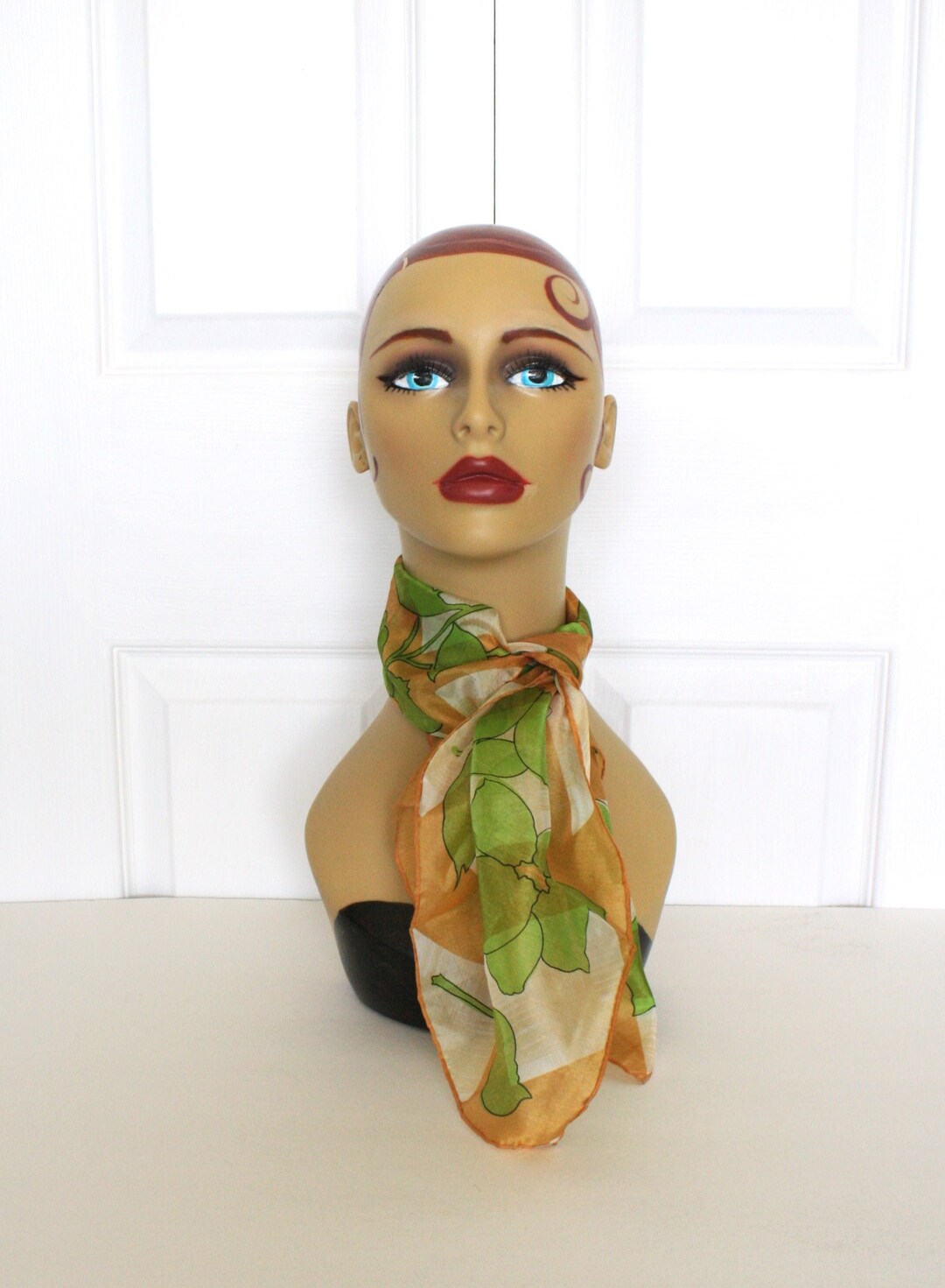 1950s Green SILK Semi Sheer Neck Scarf . Vintage 50s Rayon Floral ...