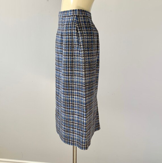 1950s Wool Plaid Pencil Skirt . Vintage 50s Blue Blac… - Gem