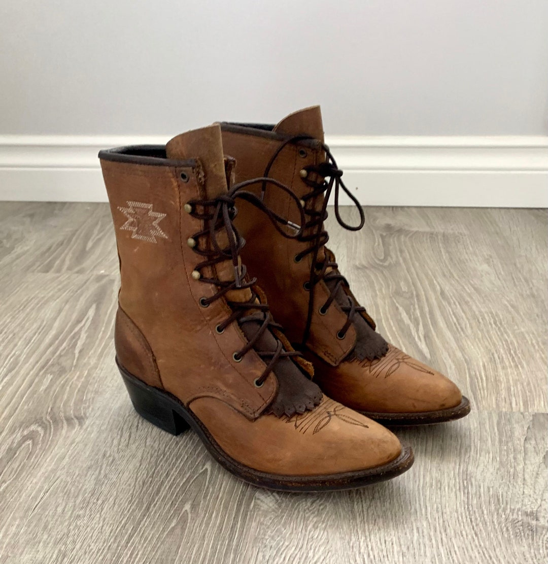 ABILENE Brown Leather PACKER Boots . Vintage Cowgirl Country Western ...