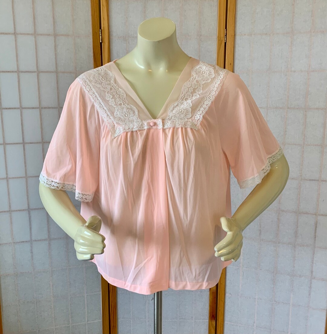1950s Lingerie Bed Jacket Short Negligee Robe , Vintage 50s 60s Peach Pink Nylon Bed Jacket ...
