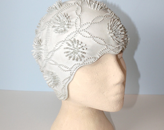 1960s Bathing Cap / Vintage White Floral Rubber Swim Cap / JANTZEN Made ...