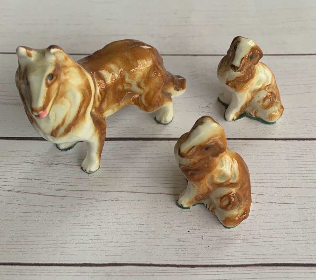 1960s Ceramic Collie Dog Mother and 2 Collie Dog Pups . Vintage 60s ...
